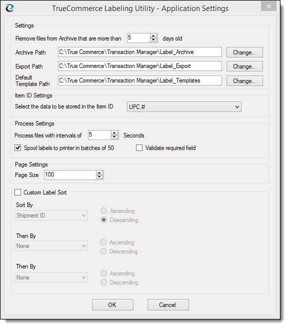 Application Settings Menu